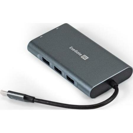 Док-станция ExeGate DUB-31C/MAX (кабель-адаптер USB Type-C --> 3xUSB3.0 + Card Reader + PD 100W + HDMI 4K@30Hz + VGA + Audio + Lan RJ45 10/100/1000