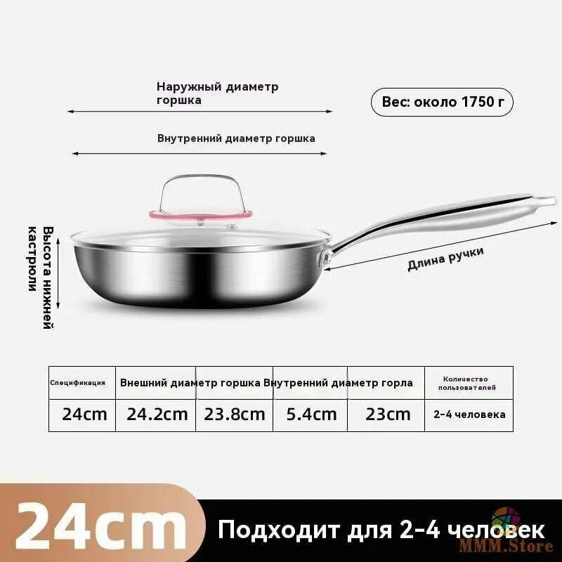 HANSIBEILI Сковорода, 24 см, с крышкой, с фиксированной ручкой
