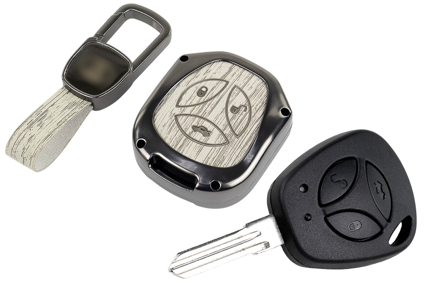 Штатный ключ замка зажигания Норма с алюминиевым чехлом (текстура серого дерева) для Лада Приора, Калина, Калина 2, Гранта, Гранта FL до 2019 г. в. и с 2023 г. в, Датсун