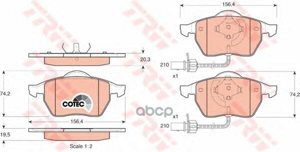 Колодки передние с датчиком AD A4/A6 98-> VW B5 00-> однопоршневые TRW GDB1307 TRW арт. GDB1307