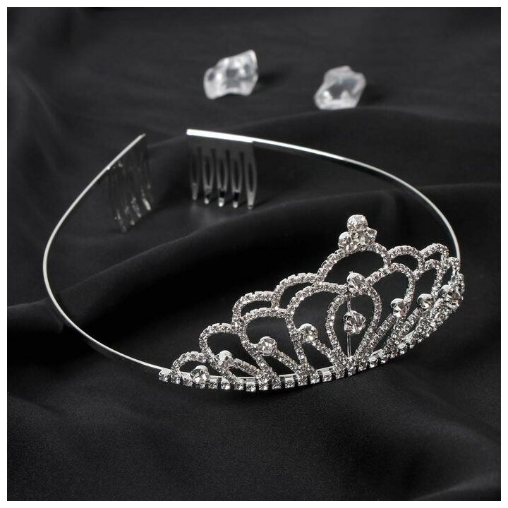 Диадема для волос Аделина, корона, 5 см, серебро