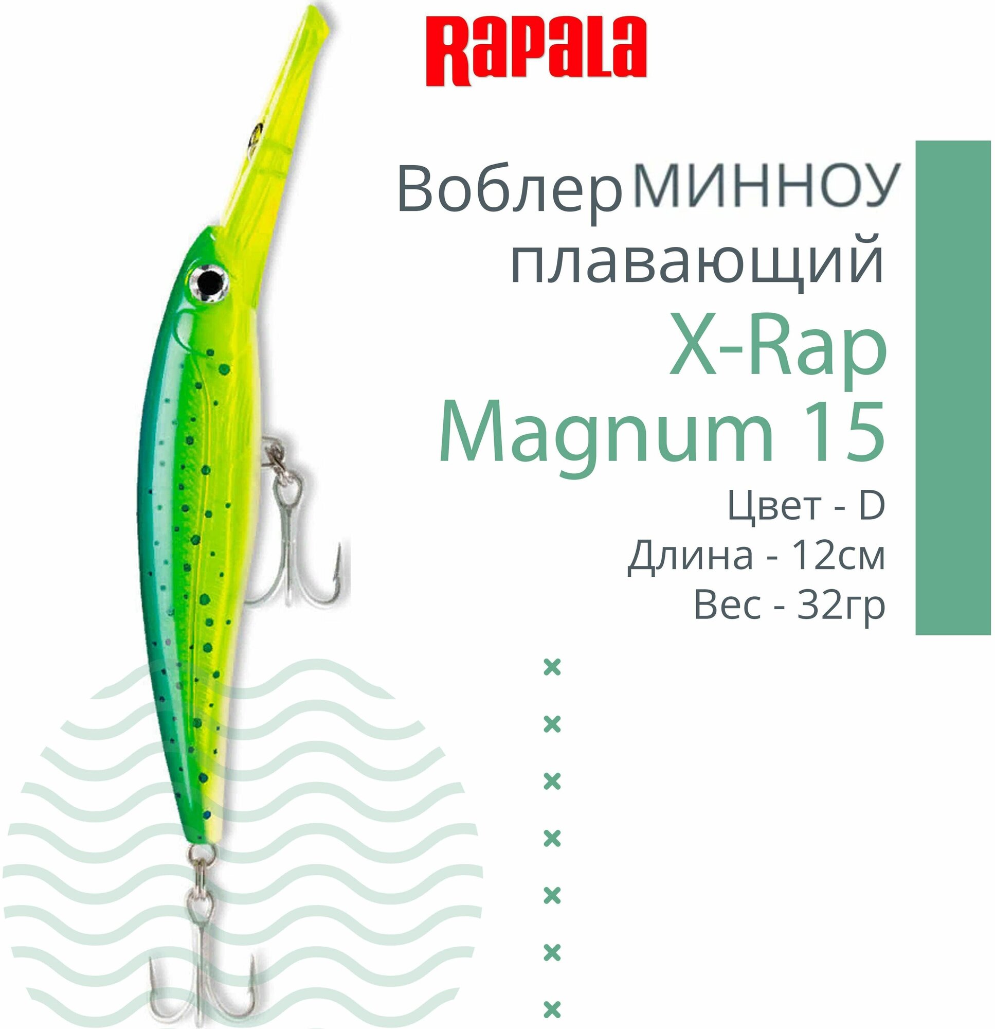 Воблер для рыбалки RAPALA X-Rap Magnum 15, 12см, 32гр, цвет D, плавающий