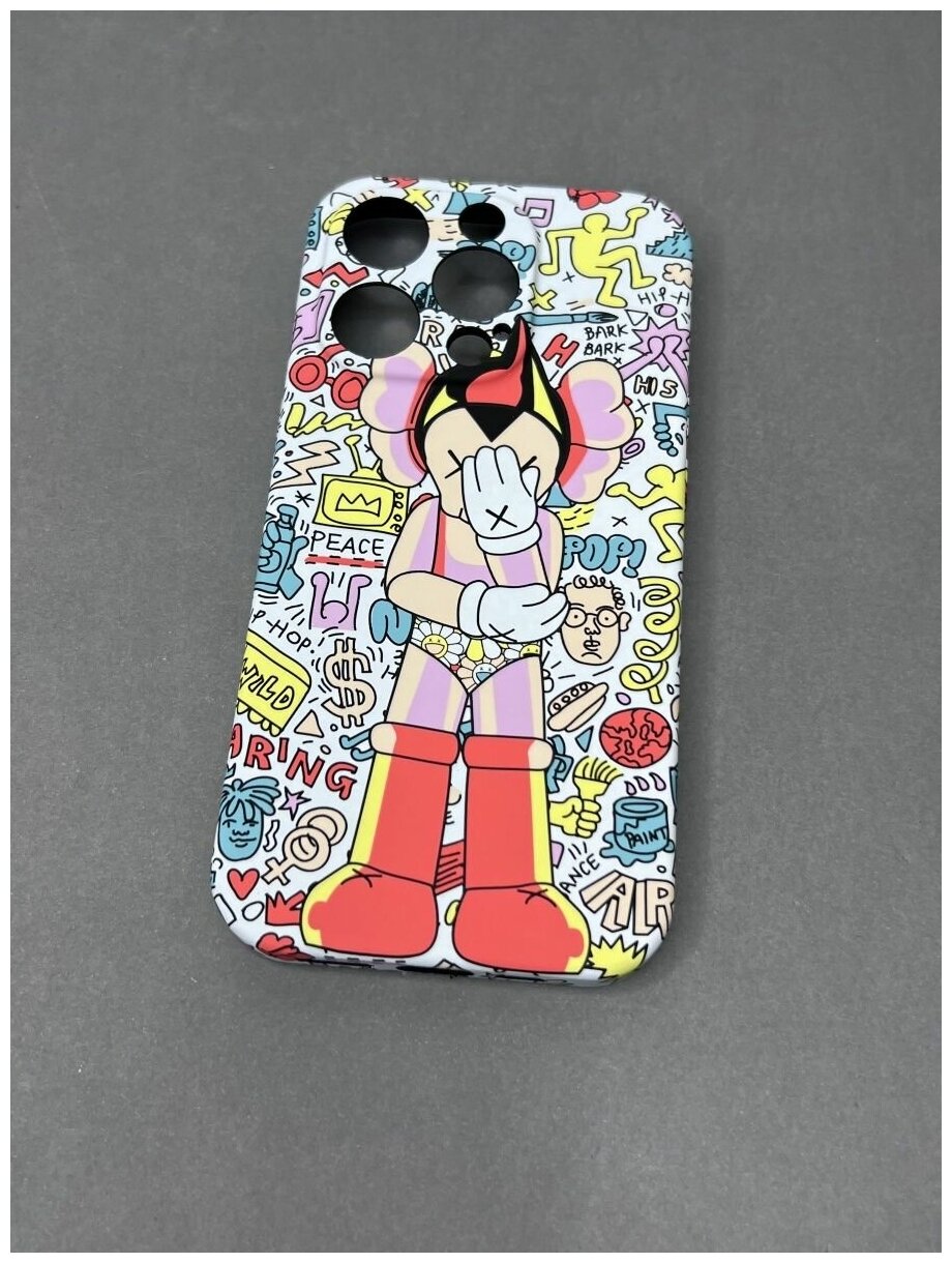 Чехол на iphone 14 Pro , защитный кейс Luxo на айфон 14 Про кавс , soft-touch , с флуоресцентным рисунком Kaws