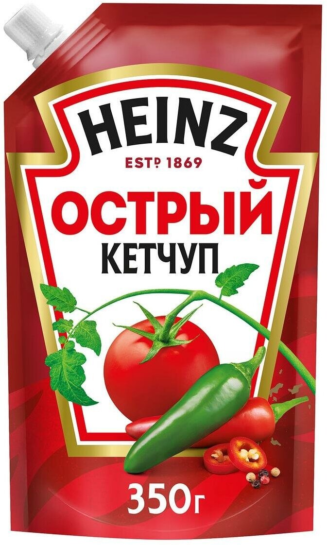 Упаковка из 16 штук Кетчуп Heinz Острый дой-пак 320г