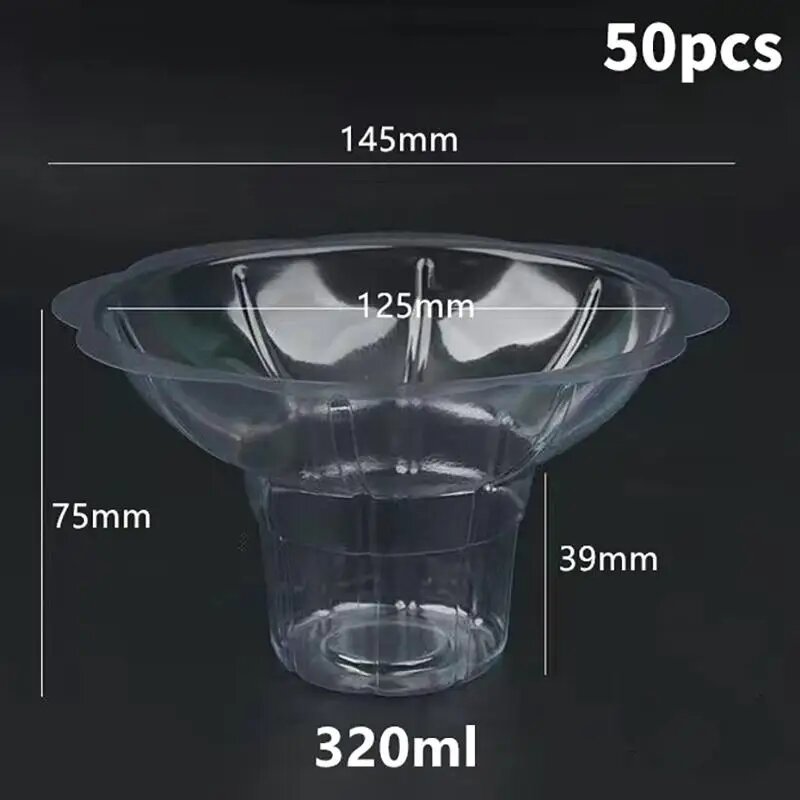 Пластиковые стаканчики для мороженого, прозрачные, цветок, 50 шт 320ml