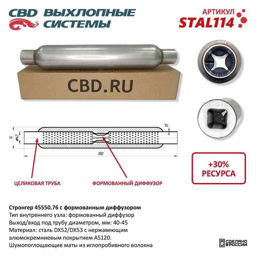 Стронгер пламегаситель 45550.76 перфорированный диффузор CBD STAL114