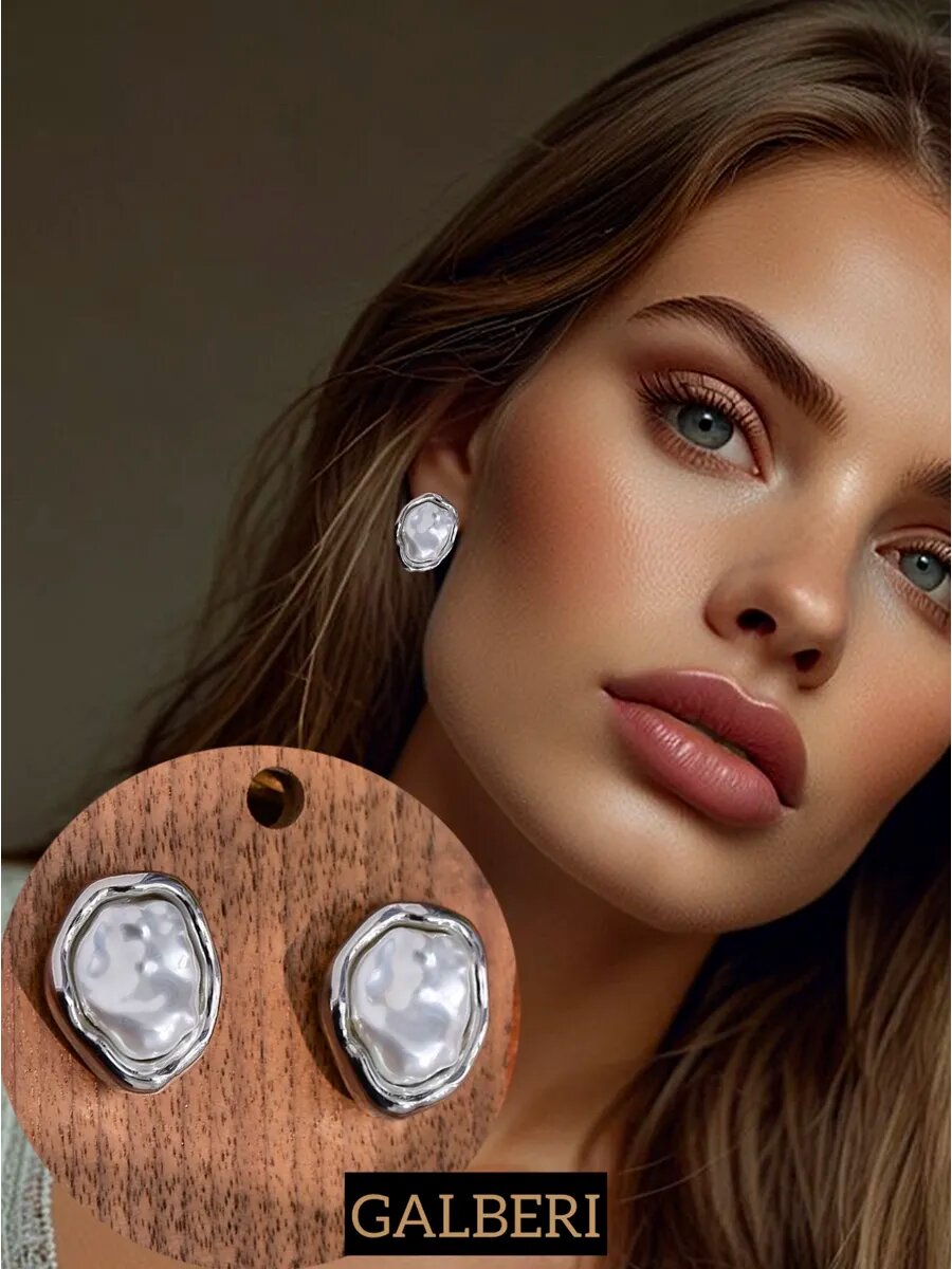 Серьги пусеты, кристалл, жемчуг имитация, фианит