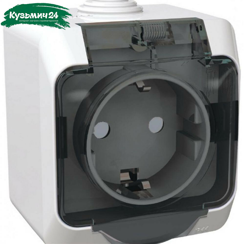 Розетка 1-местная Schneider Electric Этюд PA16-044B с заземлением, накладная, с крышкой, белая