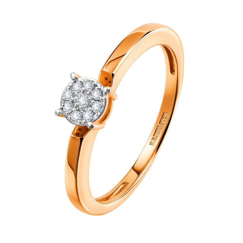 Кольцо, красное золото, 585 проба, родирование, бриллиант