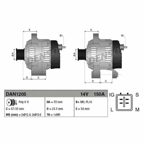 Генератор Denso DAN1205 для Lexus GX, LX; Toyota Land Cruiser