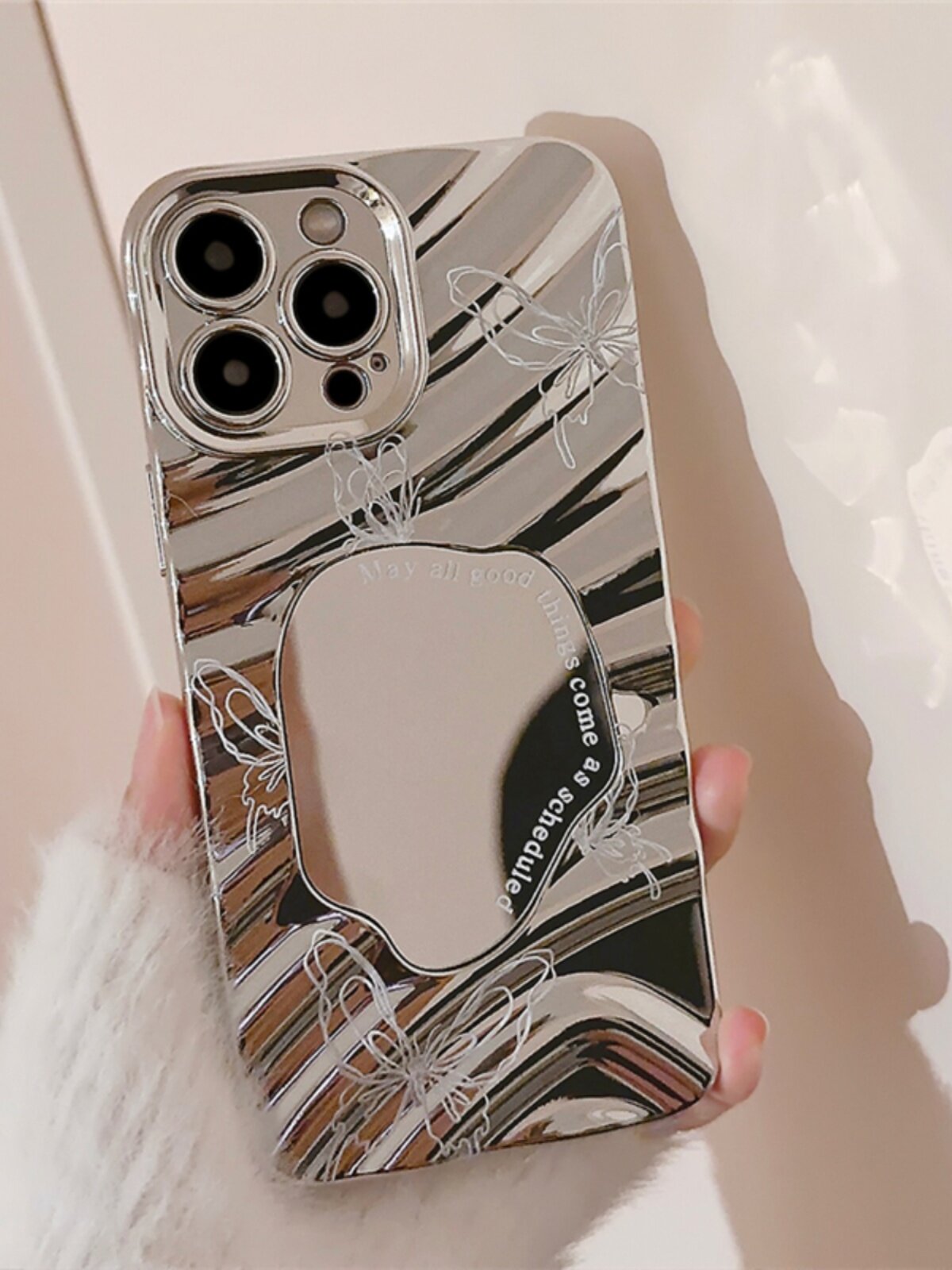 Роскошный чехол-зеркало с серебряной бабочкой для iPhone 15 Pro Max, Apple 14, 13, силиконовый, 17 для женщин, 11