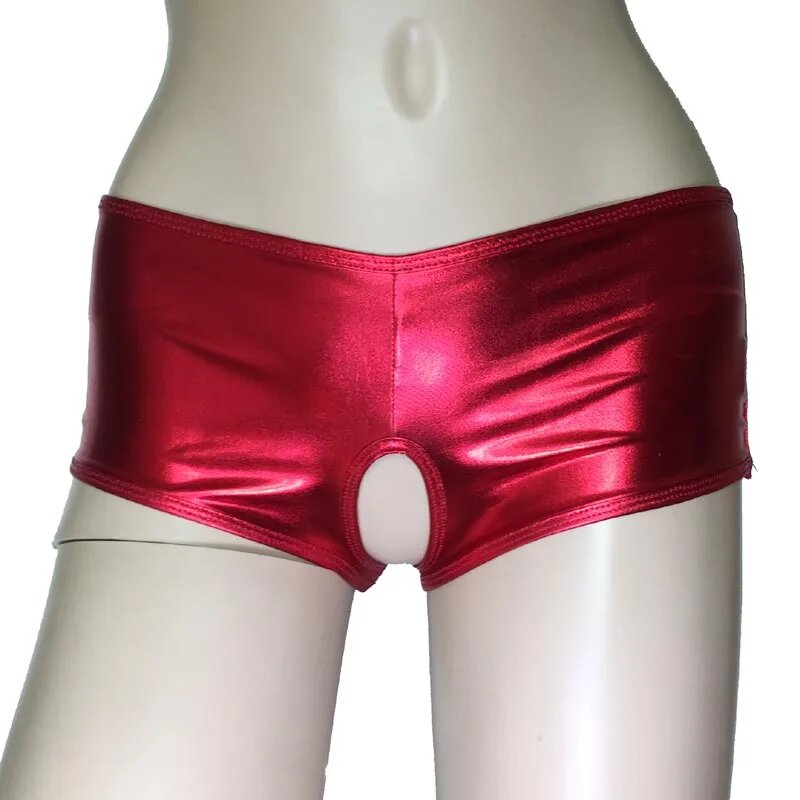 Сексуальные женские блестящие кожаные трусики без промежности, трусики-танга с открытой промежностью, Клубное нижнее белье, нижнее белье, трусики, Фетиш-белье L, Красный