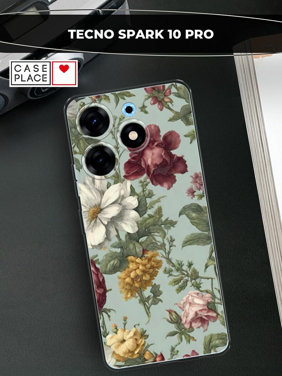 Силиконовый чехол на Tecno Spark 10 Pro / Текно Спарк 10 Про с принтом Акварельные красные цветы