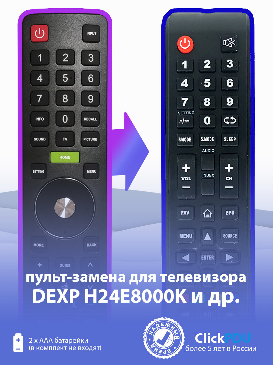 Пульт для телевизора Dexp H24E8000K и других