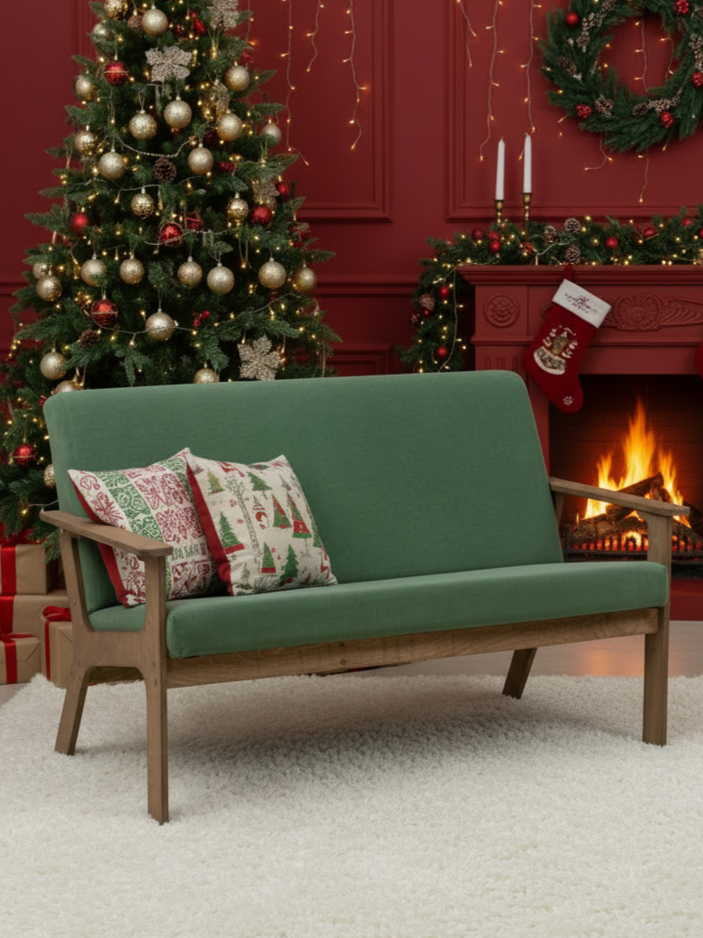 Диван прямой нераскладной мягкая посадка для кухни и гостиной, зеленый велюр + светлые ножки, до 200 кг