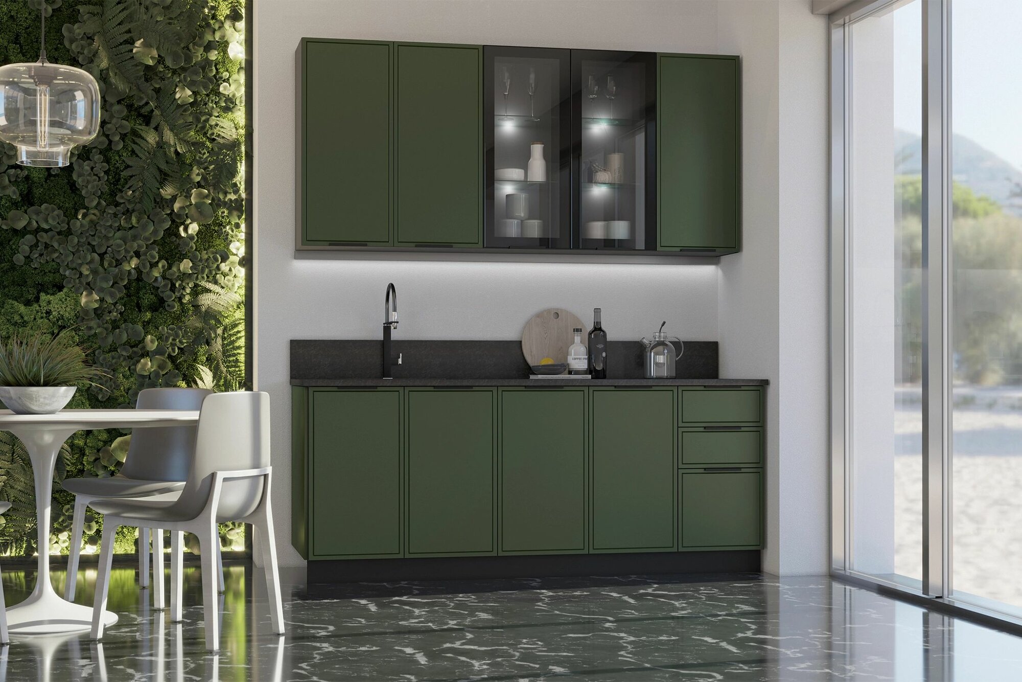 Кухня Николь 2,0/900м (490) (Холст темно-зеленый, Графит (Кастилло темный))
