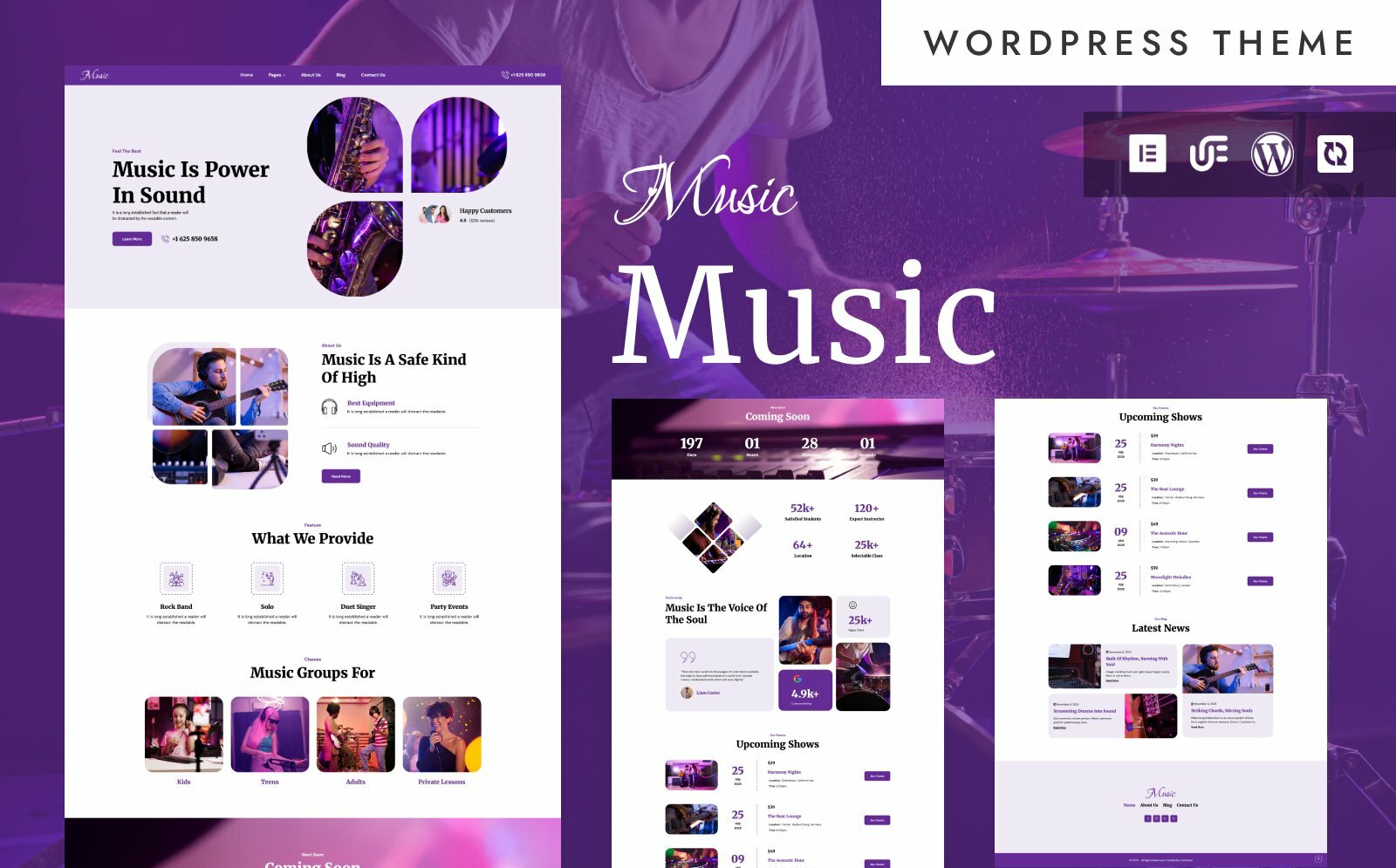 Подарочный сертификат на Шаблон для сайта Вордпресс с демоконтентом Music - Music Band Website WordPress Elementor Theme WordPress Theme