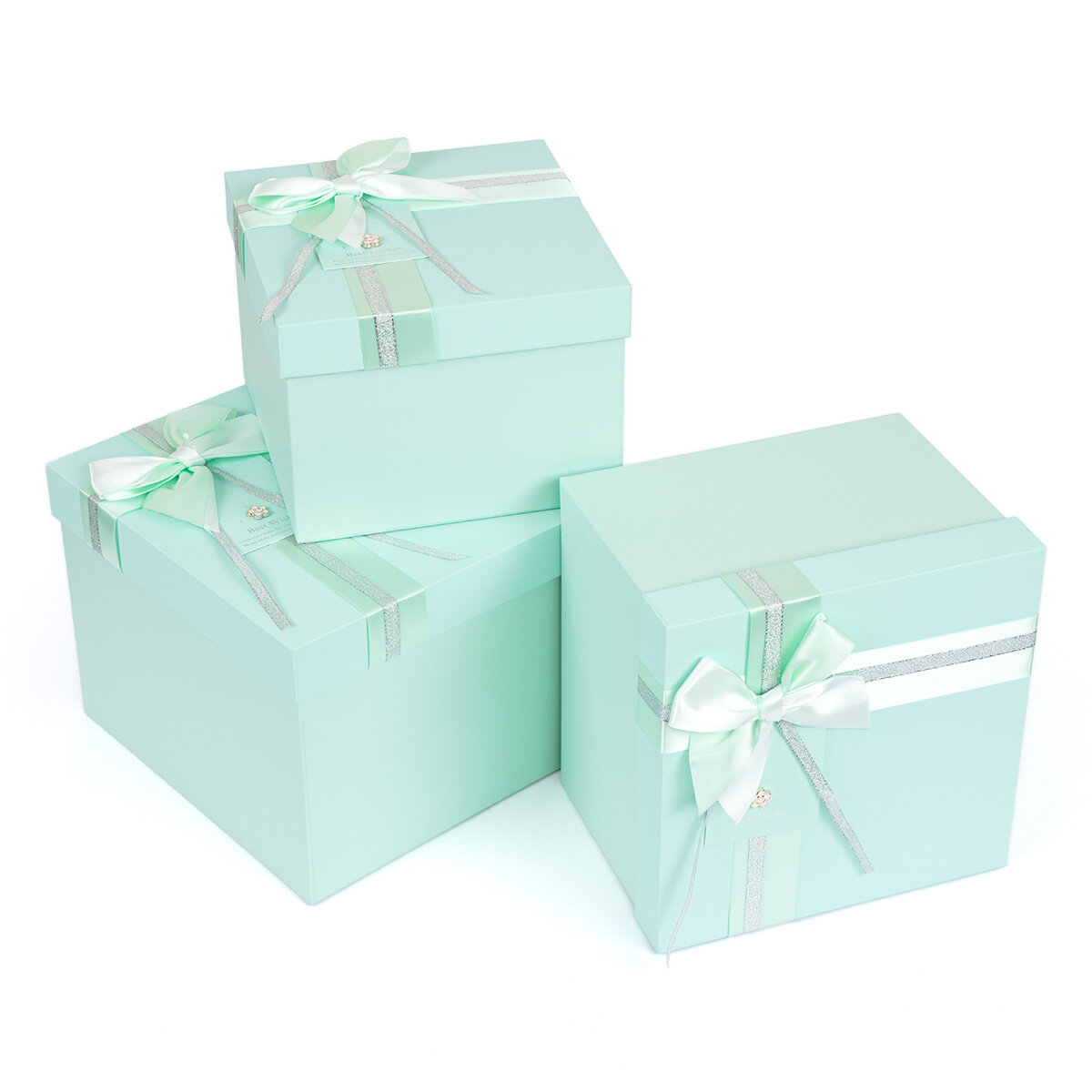 Коробка подарочная квадратная "Stilerra", 02 голубая, с бантом размер, 21*21*16 см