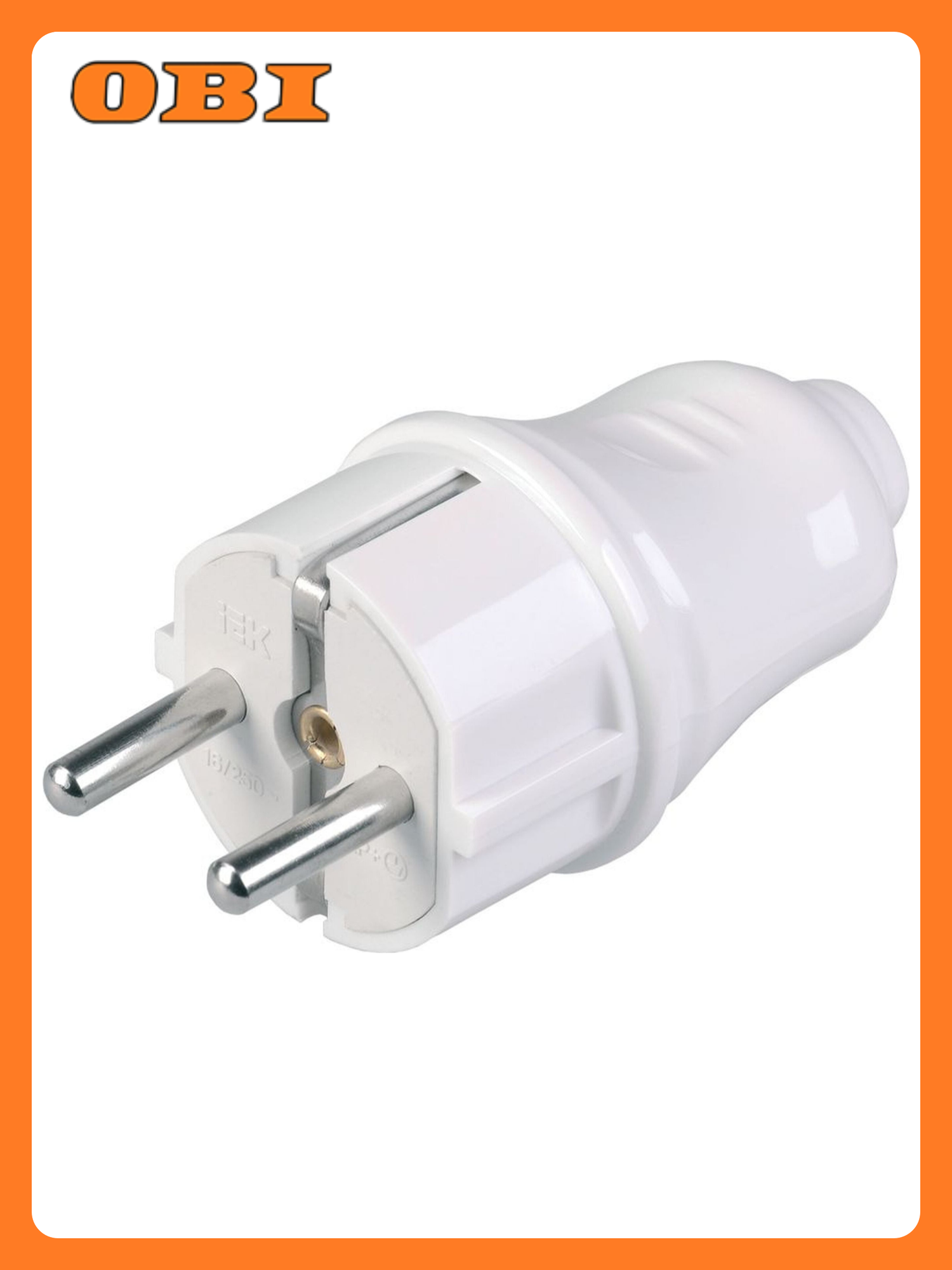 Вилка сетевая IEK ВПп10-01-Ст, пластик, заземляющий контакт, белая