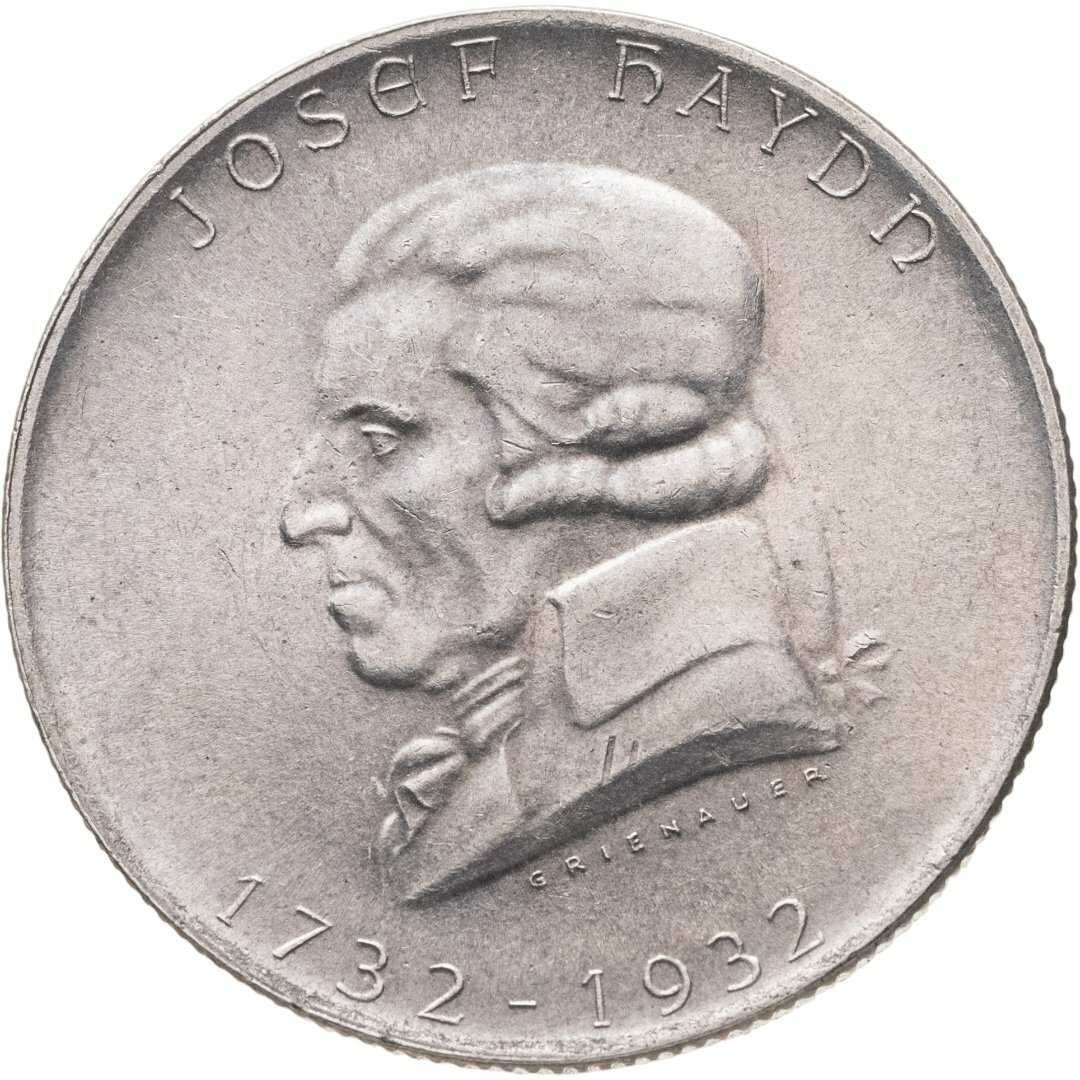 Австрия 2 шиллинга shillings 1932 "200 лет со дня рождения Йозефа Гайдна", Серебро 640, в сохранности AU-UNC