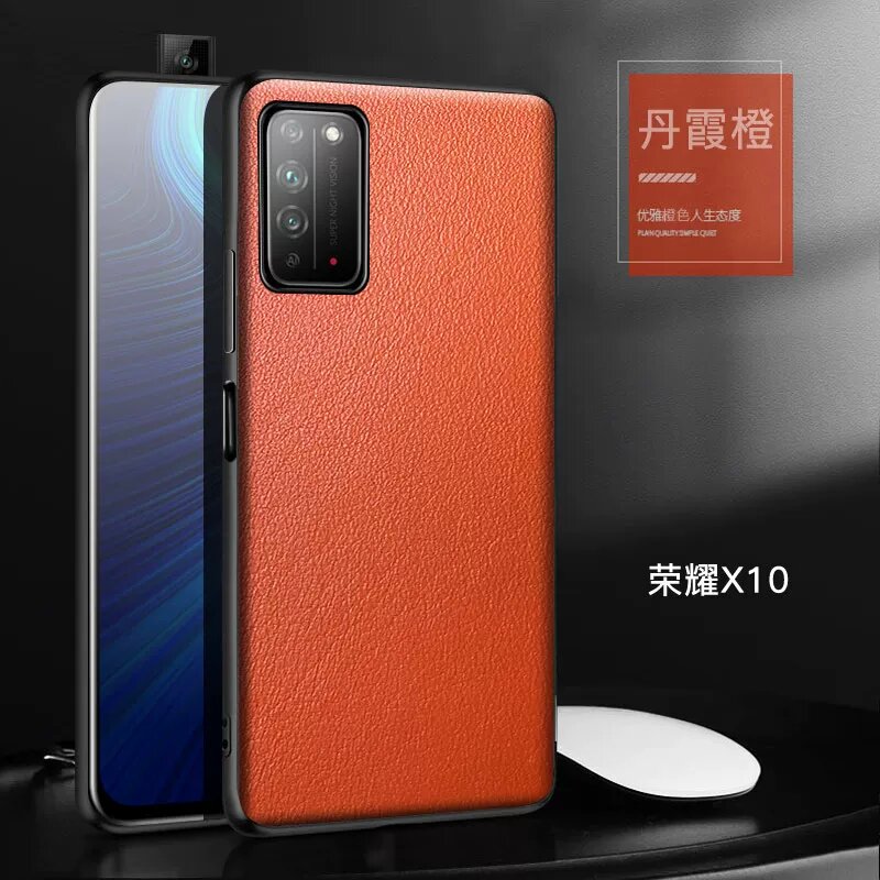 Чехол для телефона Honor X10 из натуральной кожи с премиум текстурой, цвет Данися оранжевый для защиты смартфона