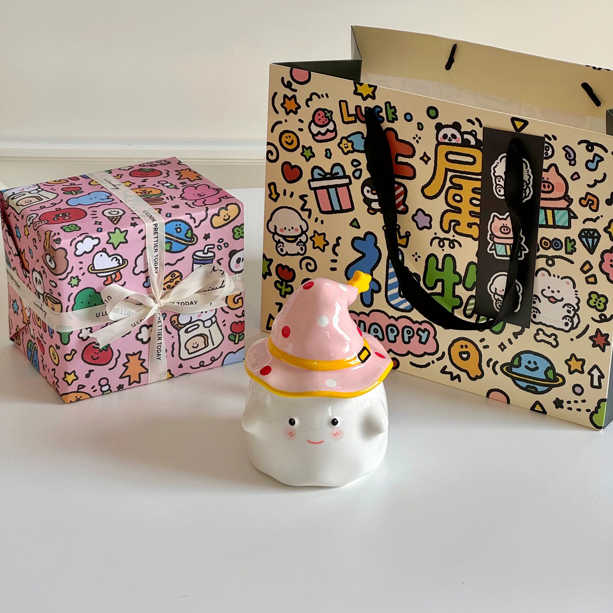 Подарок на день рождения: кружка-призрак, необычная керамическая чашка с крышкой, подарок для девушки, парня, сувенир,