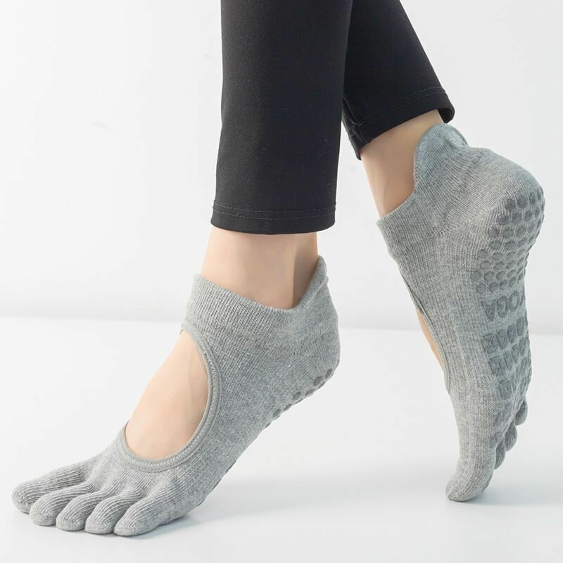 Женские носки для йоги с пятью пальцами и вышитым логотипом на спине, 1 пара