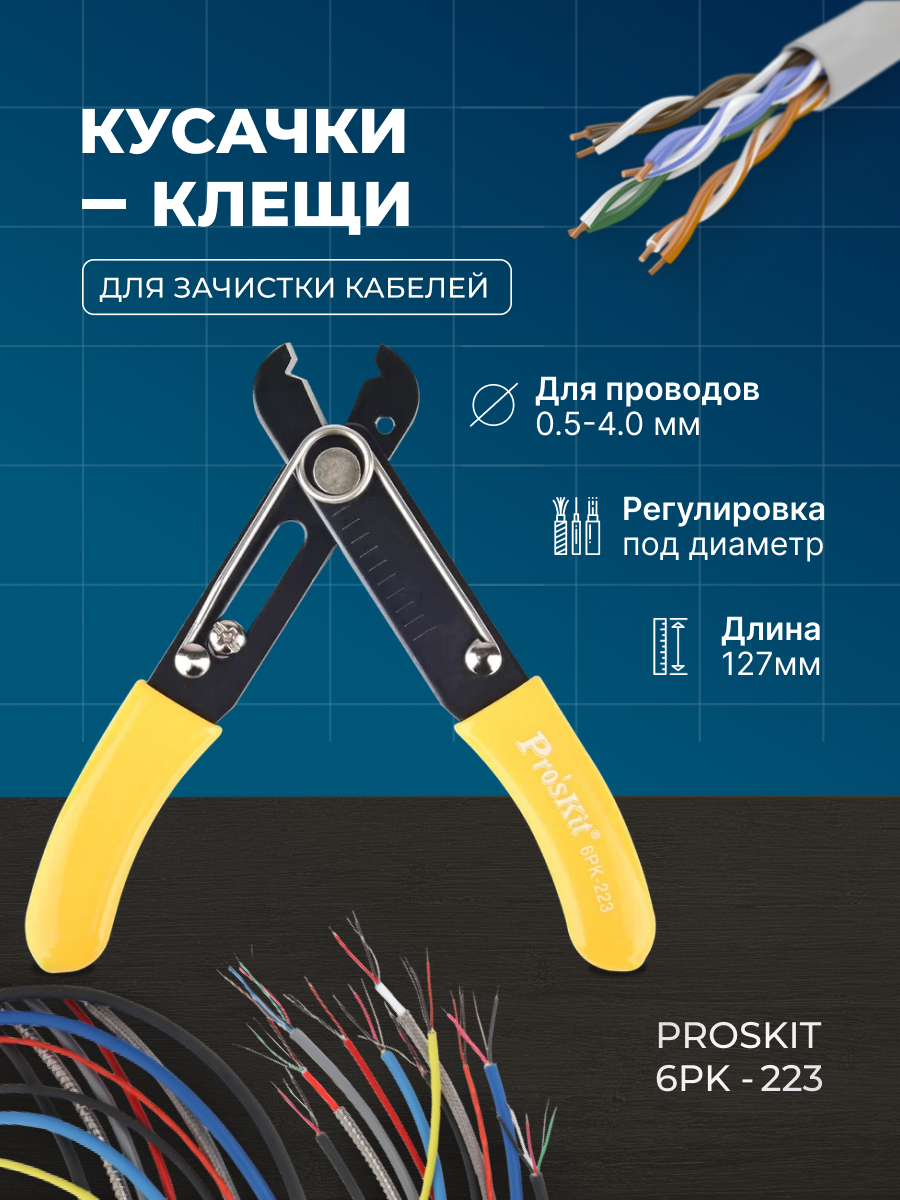 Кусачки-клещи Proskit 6PK-223 для зачистки кабелей, длина 127 мм