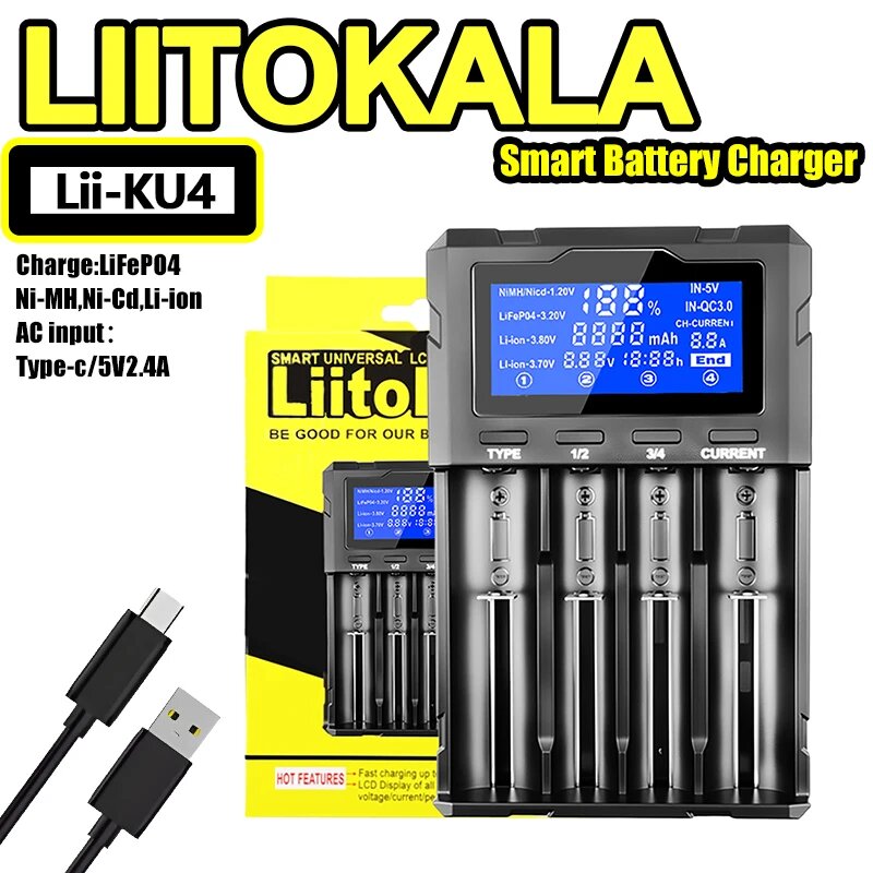 LiitoKala Lii-KU4 зарядное для аккумуляторов, 1PCS