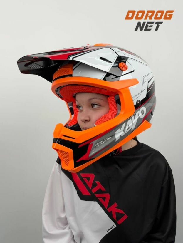 Шлем кроссовый детский ATAKI SC-18 KAYO - белый, серый, красный глянцевый размер YL