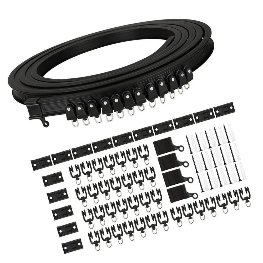 Комплекты гибких карнизов для штор, 5-метровые потолочные направляющие с роликами и кронштейнами драпировок, перегородок дома или офиса