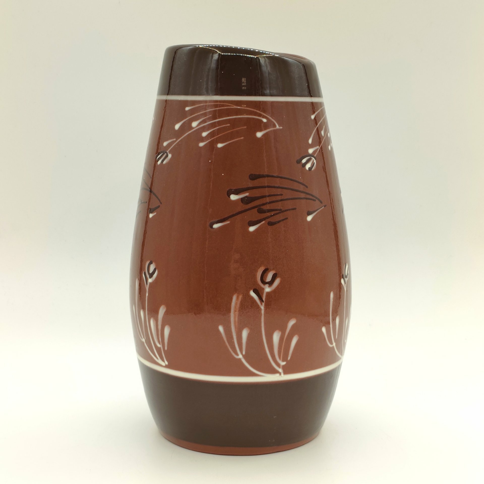 Ваза с растительным декором, керамика, глазурь, роспись, СССР, 1970-1990 гг.