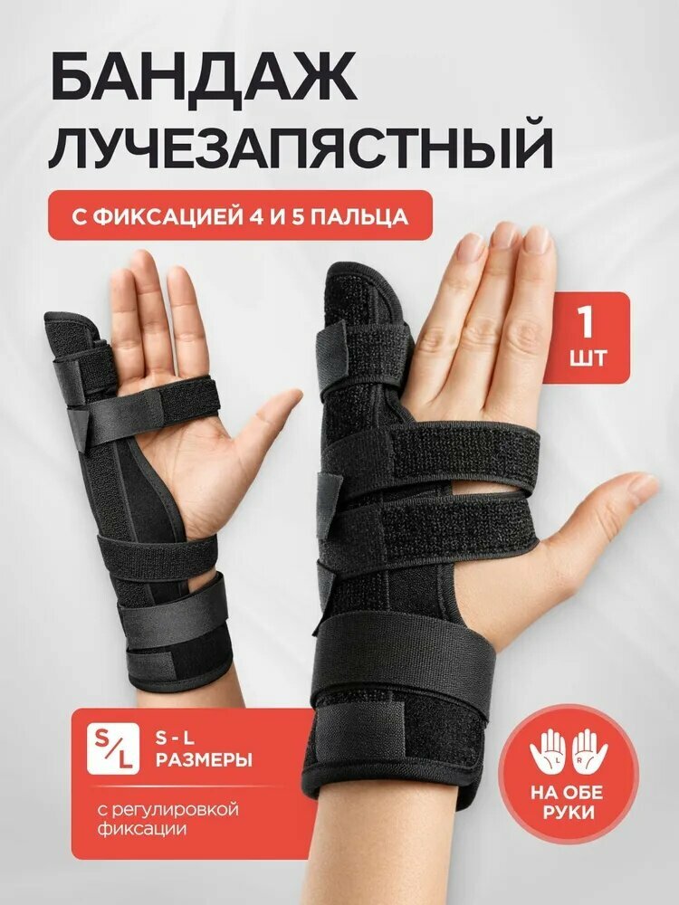 Бандаж лучезапястный с фиксацией 4-5 пальца, ортез кисти ортопедический универсальный на правую и левую руку с пластиной, фиксатор сустава, суппорт запястья с шинами вместо гипса