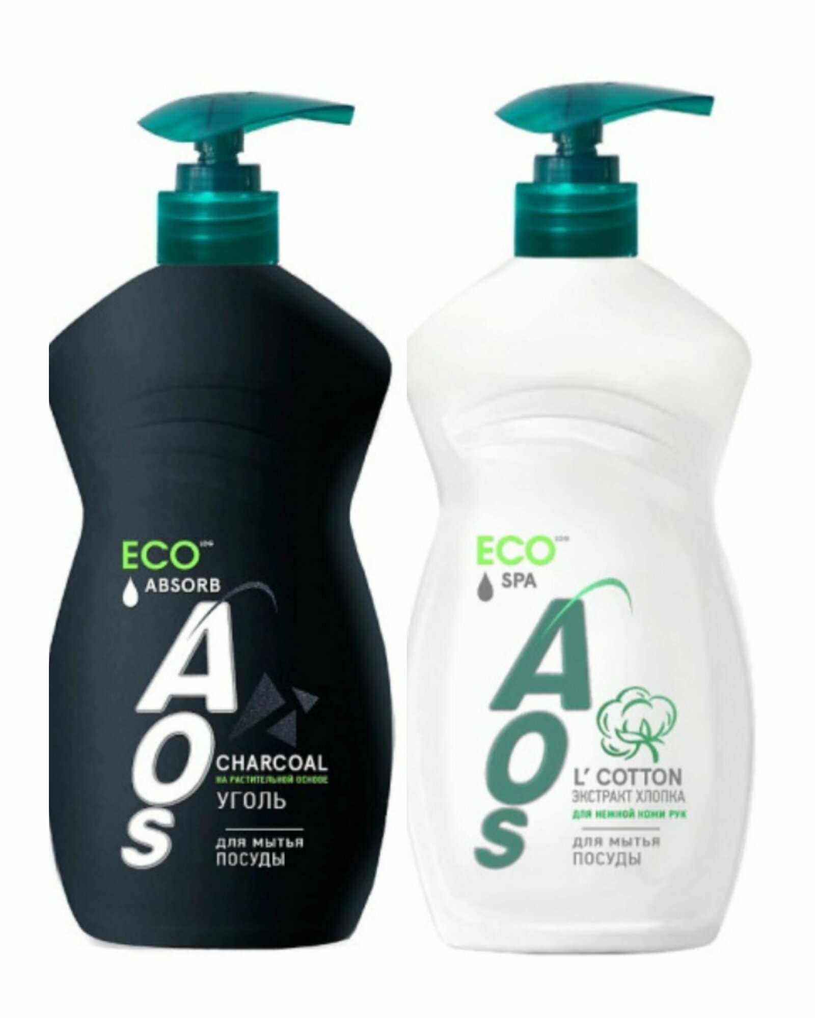 ECO AOS Spa & Absorb Моющее для посуды с экстрактом хлопка и углем, 2 шт 450гр