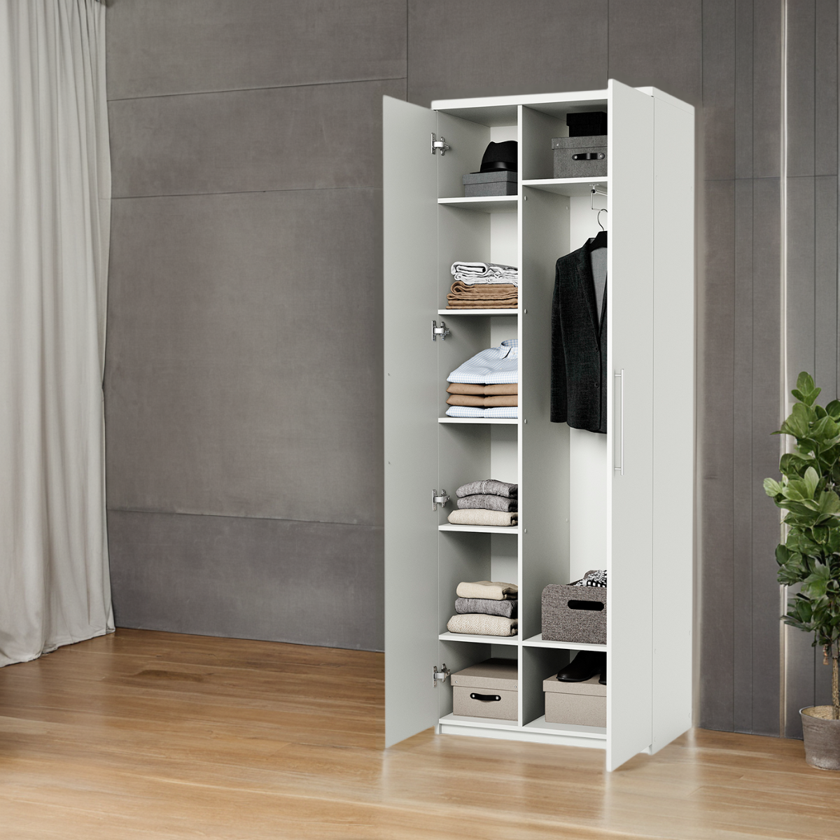 Шкаф комбинированный Ритм МК-22 90х45х220 см, распашной, в прихожую, лдсп Белый текстурный