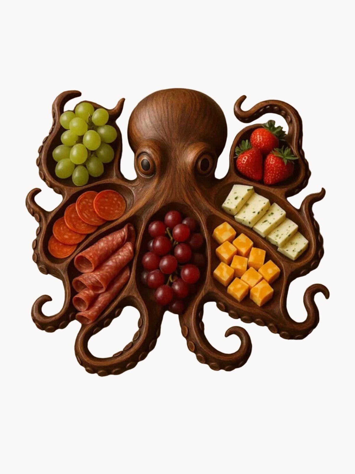 Стильная подставка из бамбука дополняет эксклюзивное фарфоровое блюдо Octopus Charcuterie 27x26x3.3 см