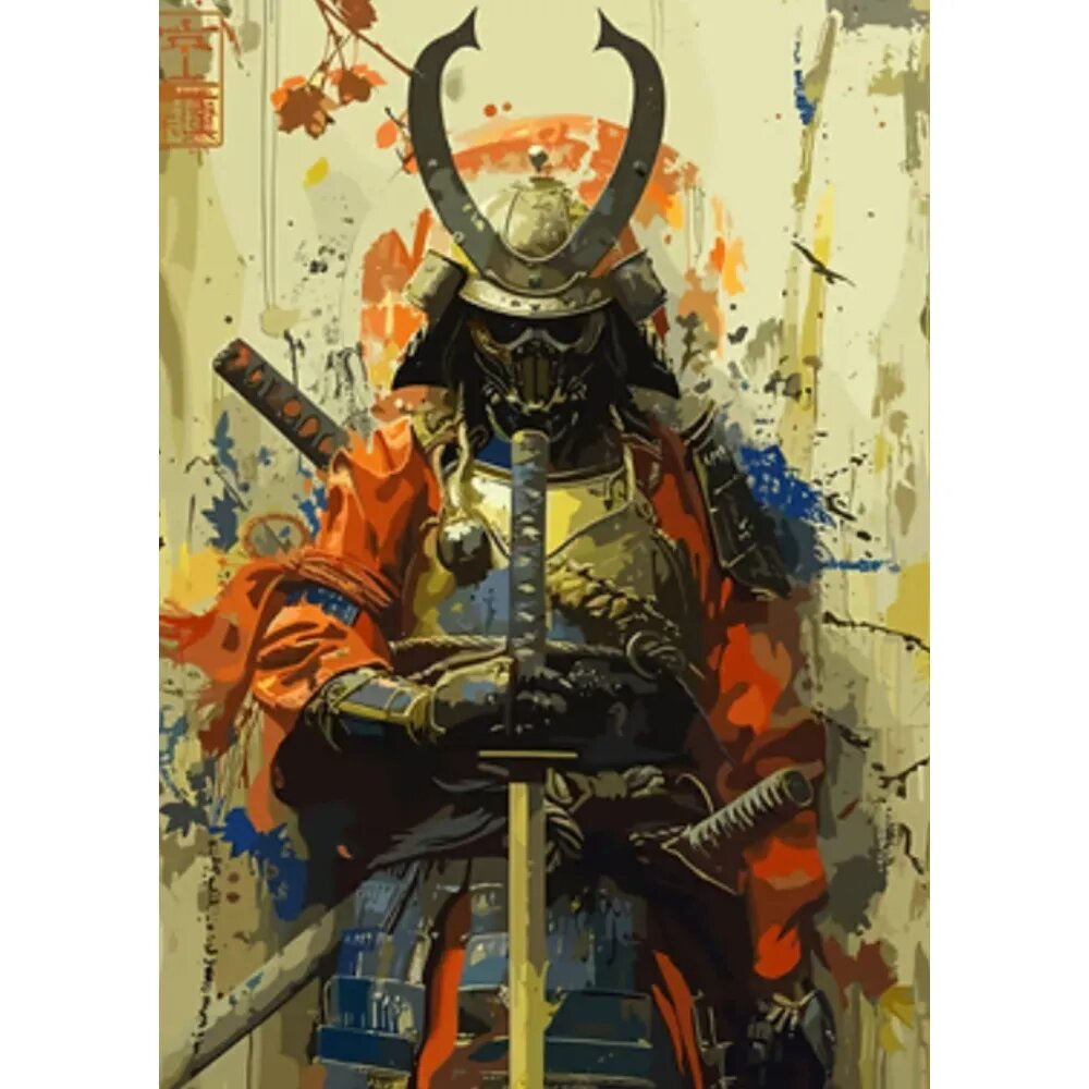Алмазная Мозаика "Самурай Япония Доспехи" 40х50 См Алмазная Вышивка / Картина Стразами Подарков / Украшения
