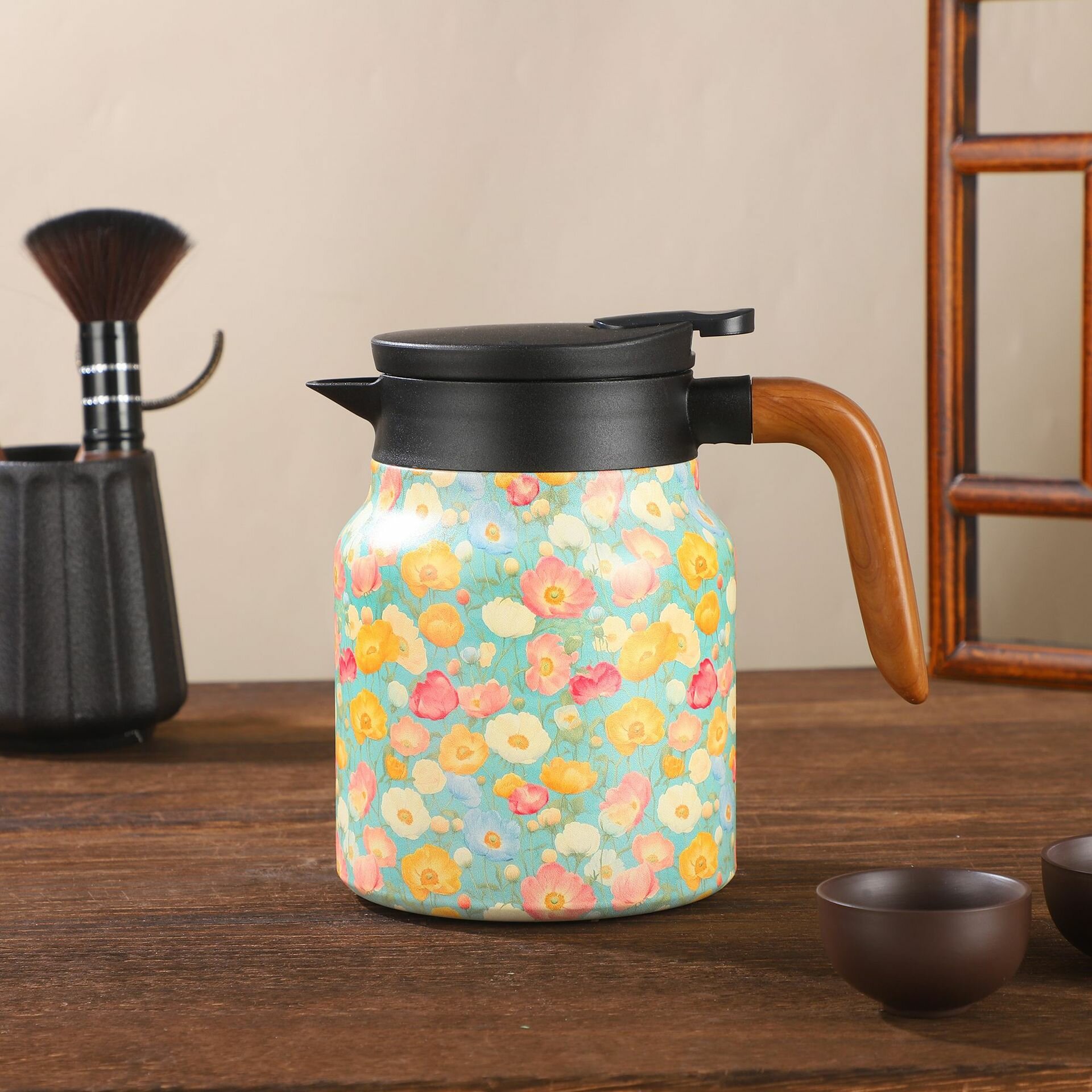 Оптовая продажа 316 нержавеющей стали, большой емкости, изысканный узор, высококачественная древесная текстура, китайский стиль, домашний изолированный чайник