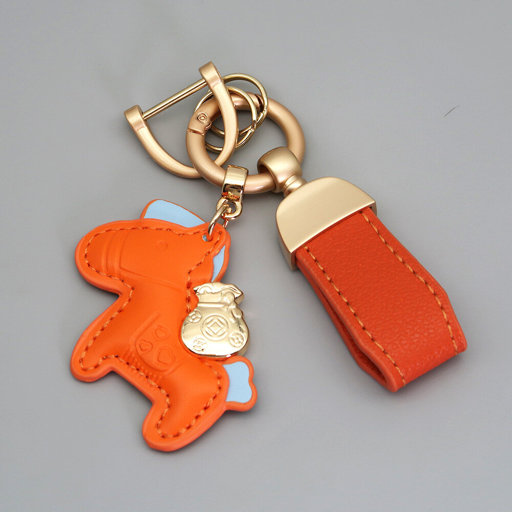 Быстро обогатите себя, брелок для ключей с узором маленькой овечки, кожаный брелок с маленькой лошадкой, интернет-знаменитость, парный брелок с жемчугом и золотом