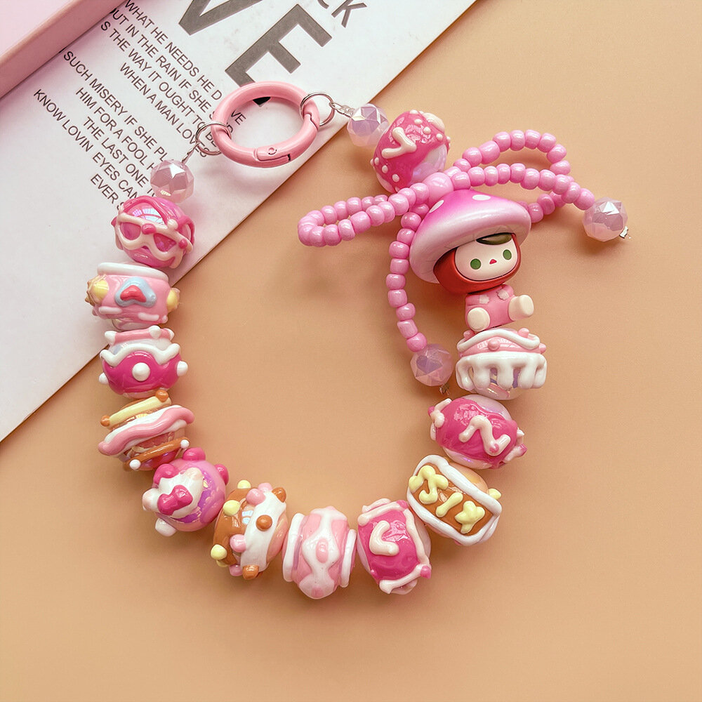 Официальная серия Bubble Mart Mushroom Elf, милый бисерный телефонный брелок, ручная роспись, подвеска в виде куклы, подарок для девочки