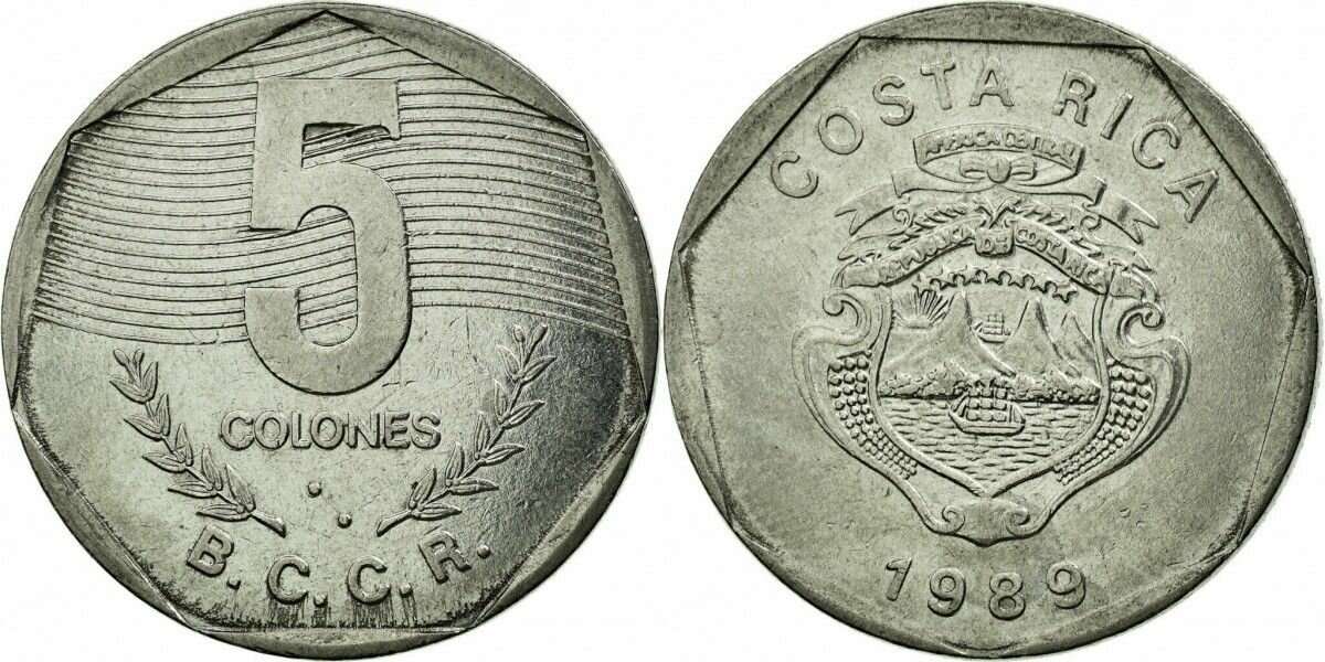 Коста-Рика 5 колонов, 1983 - 1989 Герб XF