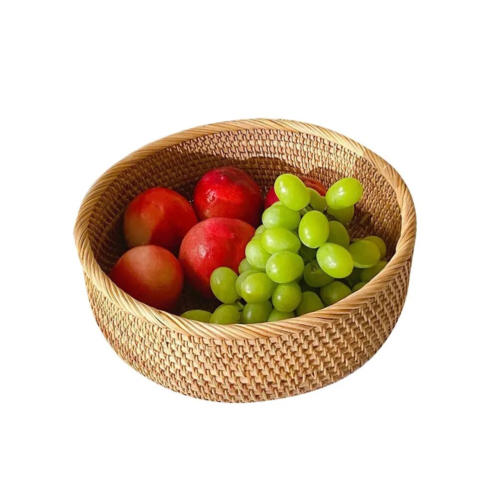 Корзина для хранения из ротанга, плетеная, круглая, ручной работы, для фруктов