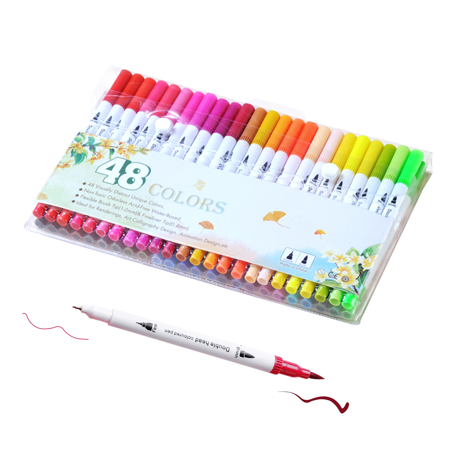 48 цветов Двусторонние кисти-маркеры Кисть и тонкий наконечник Цветные ручки для детей взрослых художников Рисование Раскрашивание книг Каллиграфия Письмо Дневники Планировщики Ручное письмо