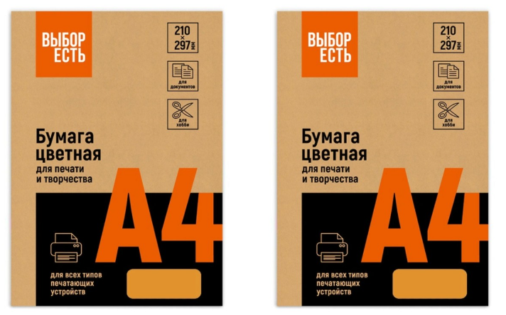 Бумага цветная для печати Выбор есть оранжевая интенсив (А4, 80 г/кв. м, 100 листов) эконом, 2 уп