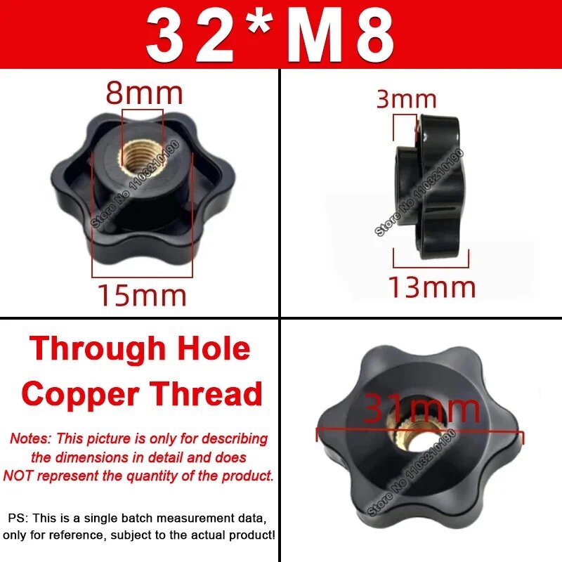 GooBetter Ручные шестизвездочные гайки М4-М10 из нейлона 1pc, 32xM8 mm