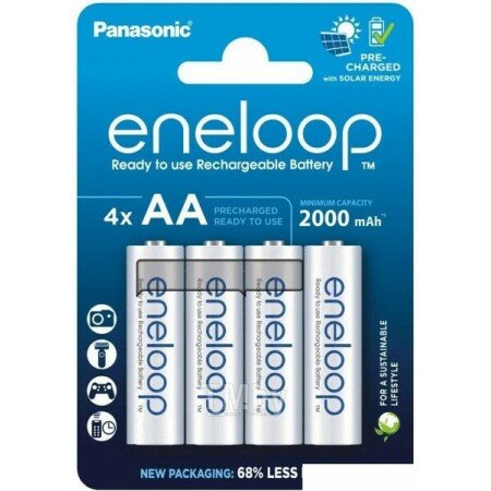 Комплект аккумуляторов Panasonic Eneloop, щелочные, для AA-батареек, 2000 mAh, 2100 зарядов