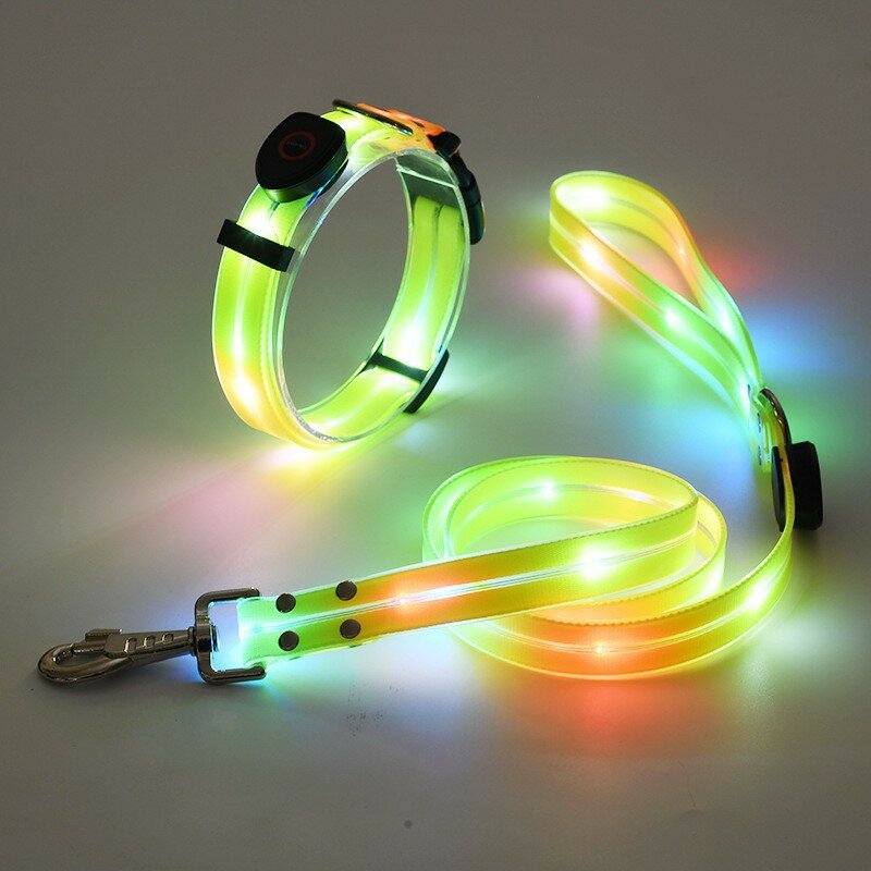 Светящийся ошейник с LED-подсветкой, USB-заряжаемый, нейлоновый, с ПВХ-покрытием, поводок для собак, ночной светящийся ошейник