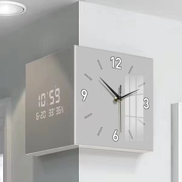 Угловые часы для гостиной с вечным календарем, новые электронные часы, современные простые двухсторонние настенные часы, креативные угловые настенные часы, 10-дюймовые чисто-белые электронные часы, модель зарядки + пульт дистанционного управления