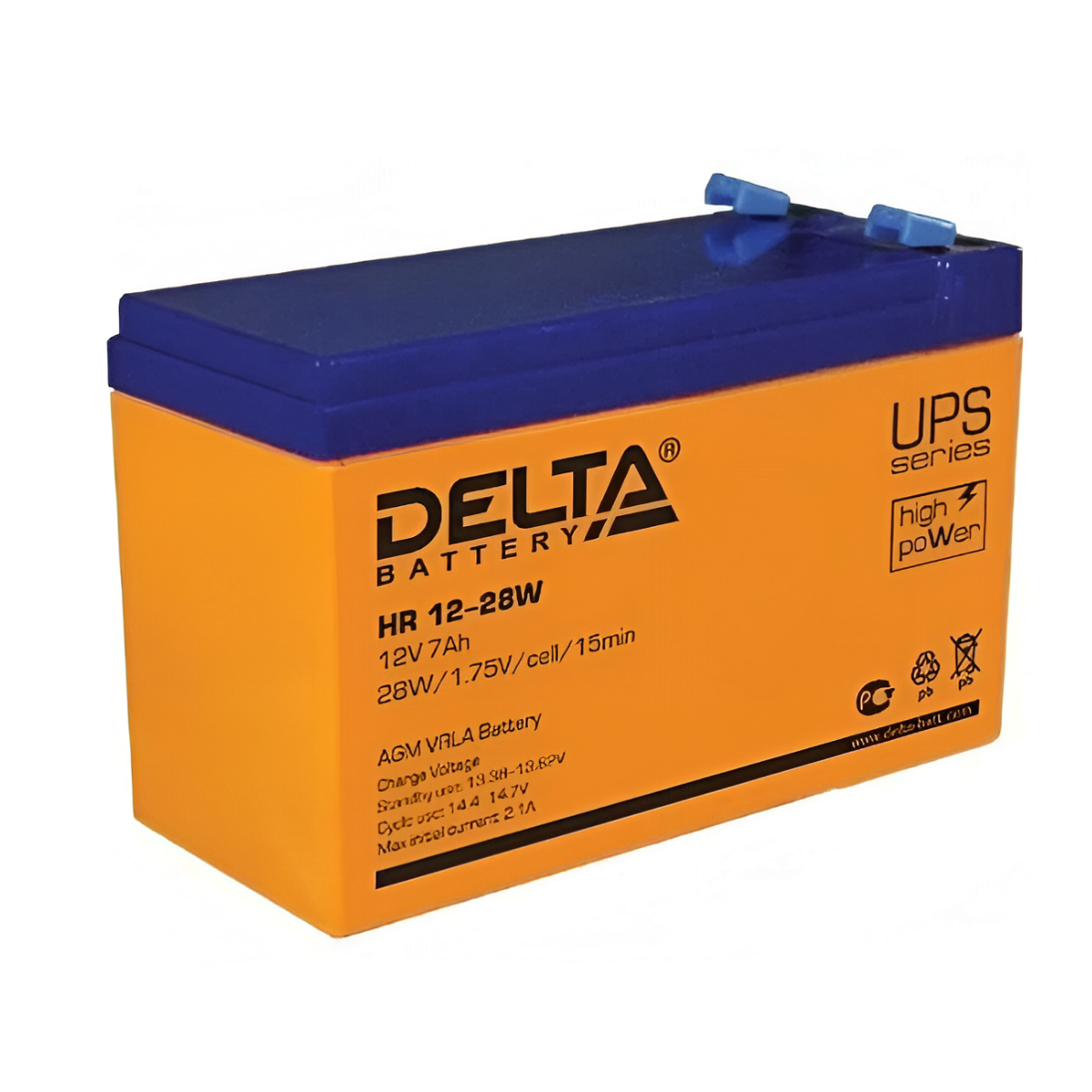Аккумуляторная батарея DELTA Battery HR 12-28 W 7 А·ч, оранжевый/синий, 12 В, емкость 7 Ач (при 20-часовом разряде)