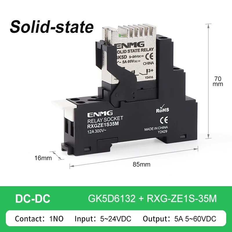 ENMG RJ1S-C-D24 Тонкое электромагнитное реле Миниатюрное нормально разомкнутое постоянное напряжение GK5D Набор твердотельных оснований для монтажа на рейку